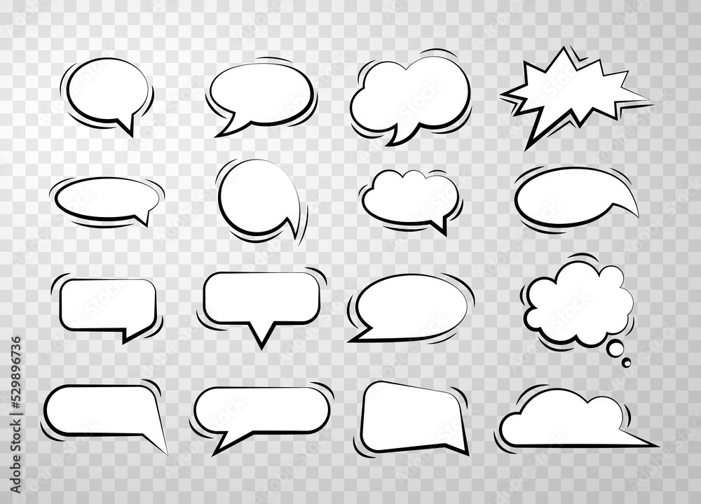 Vetor de Empty speech comic bubbles in doodle style isolated on ...