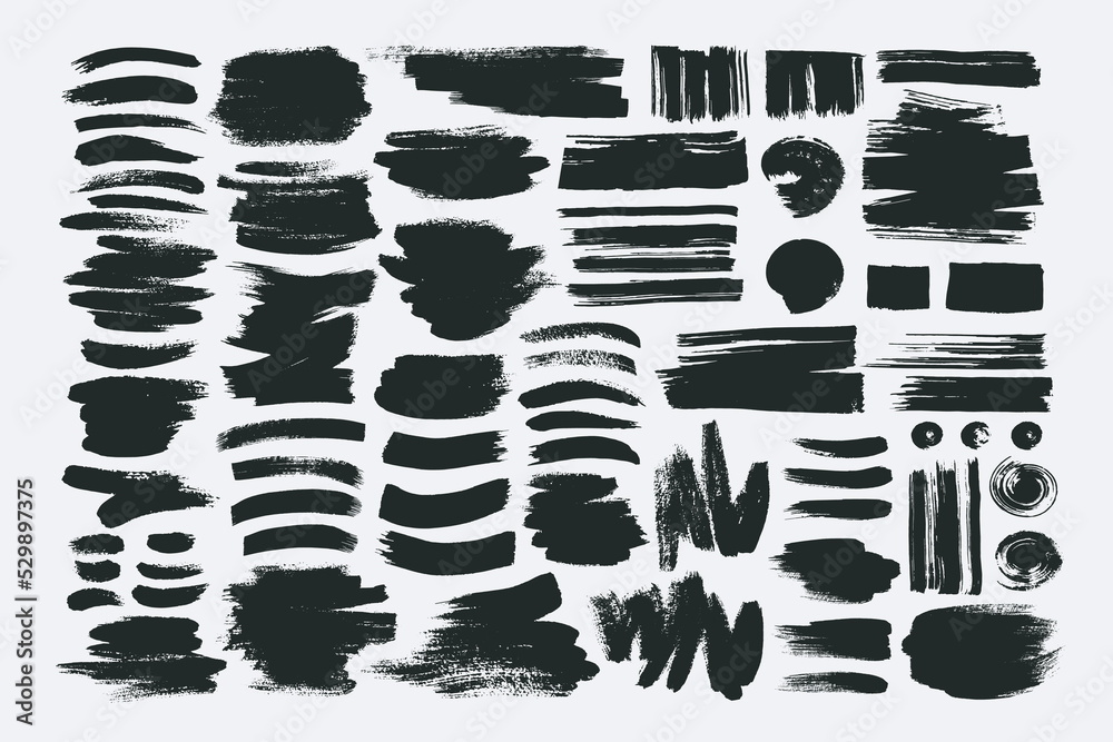 Vettoriale Stock Big set of black ink shapes. Hand drawn blackgrunge ...
