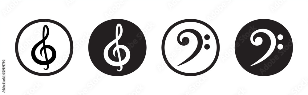 Treble clef icon. Bass clef icon. Music notes symbol signs, vector ...