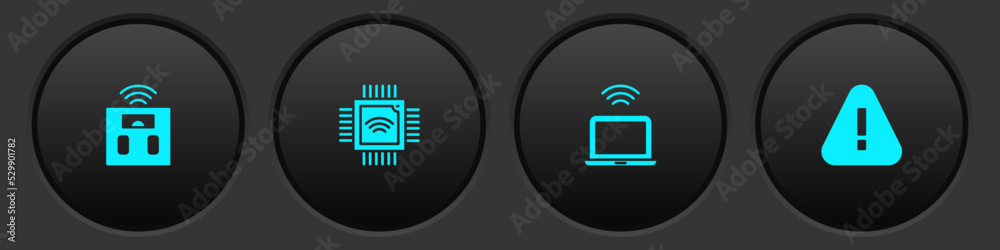 Set Smart Bathroom Scales Processor With Microcircuits Cpu Wireless Laptop And Exclamation