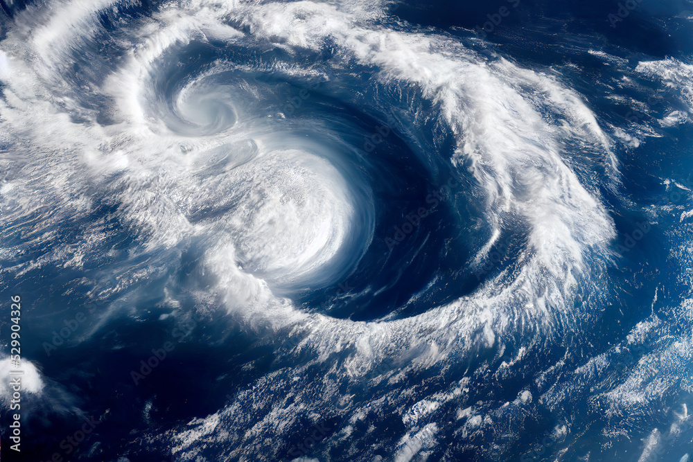 Hurricane from space. Satellite view. Super typhoon over the ocean. The ...