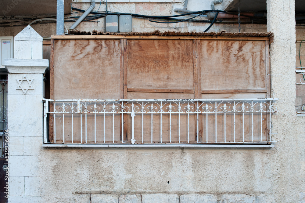 A wooden sukkah, a temporary structure used as a home as part of the ...