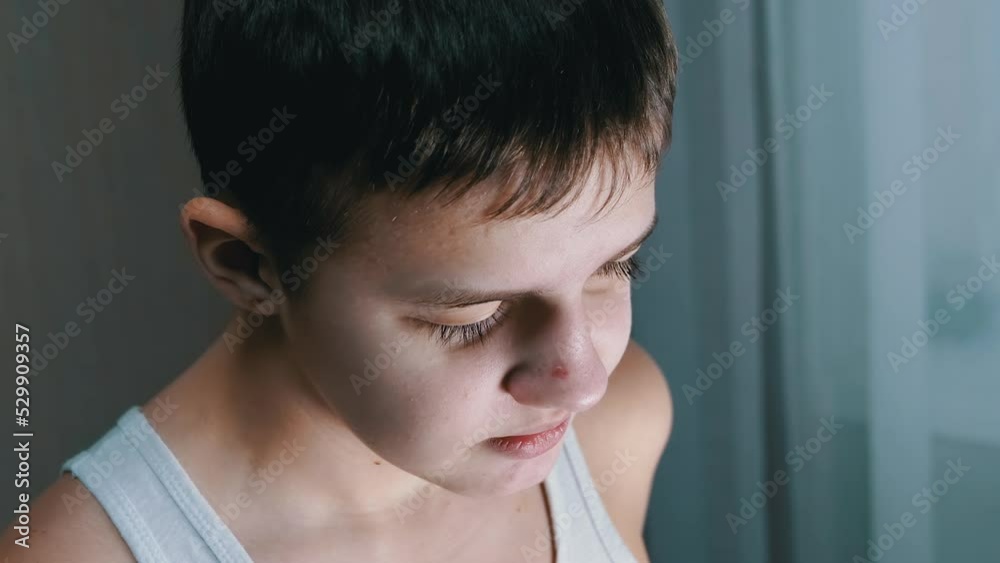 Portrait of Guilty, Talking Child, Looking Down at Floor with Downcast ...