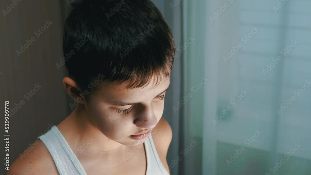 Portrait of a Guilty, Talking Child, Looking Down at Floor with ...