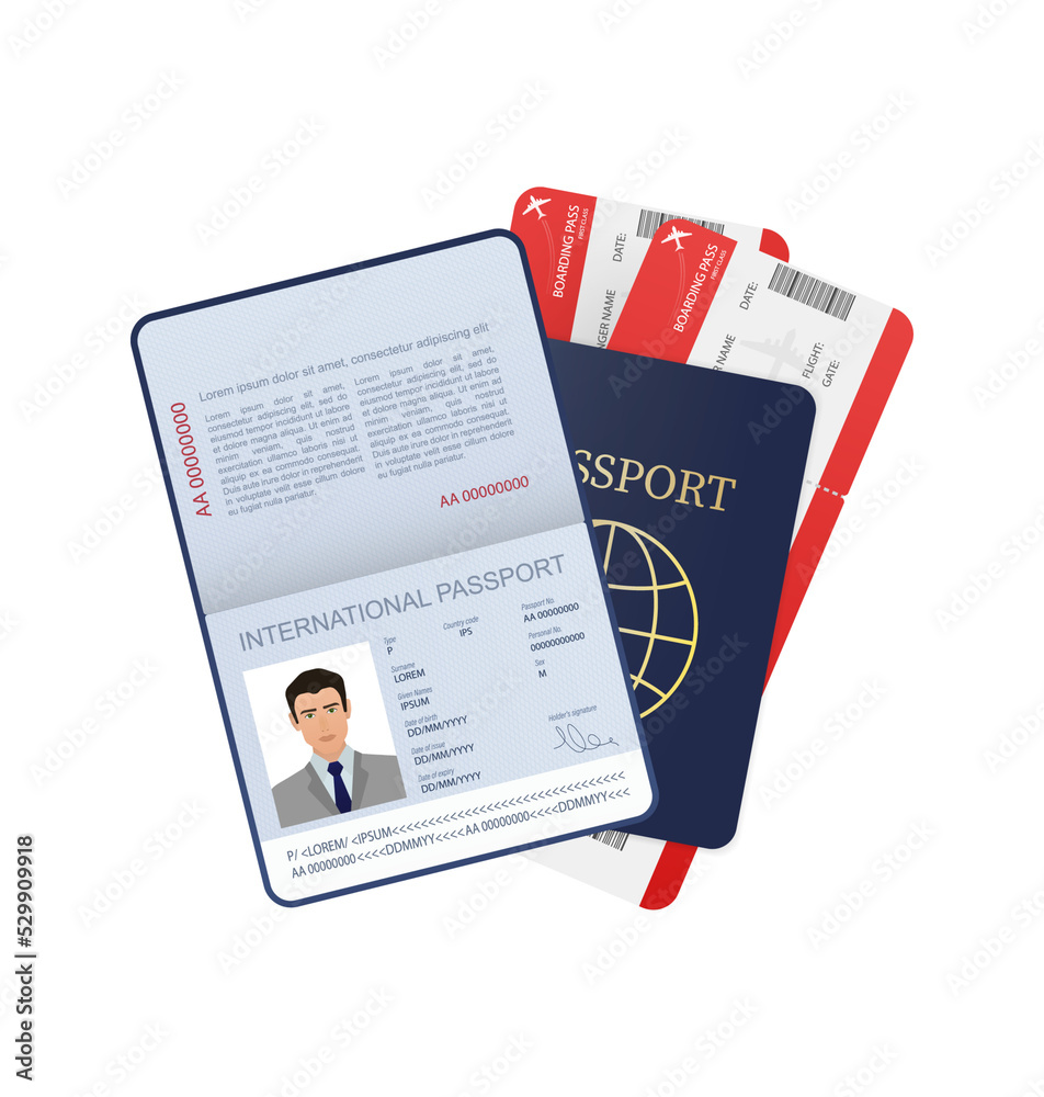 3d card International passport in flat style on white background. Blank ...