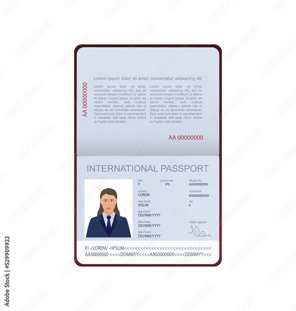 3d card International passport in flat style on white background. Blank ...