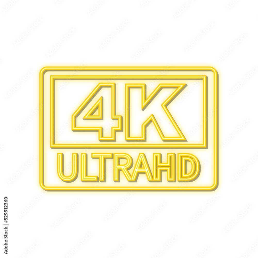 4k ultra video settings sign. Neon icon. Vector stock illustration ...