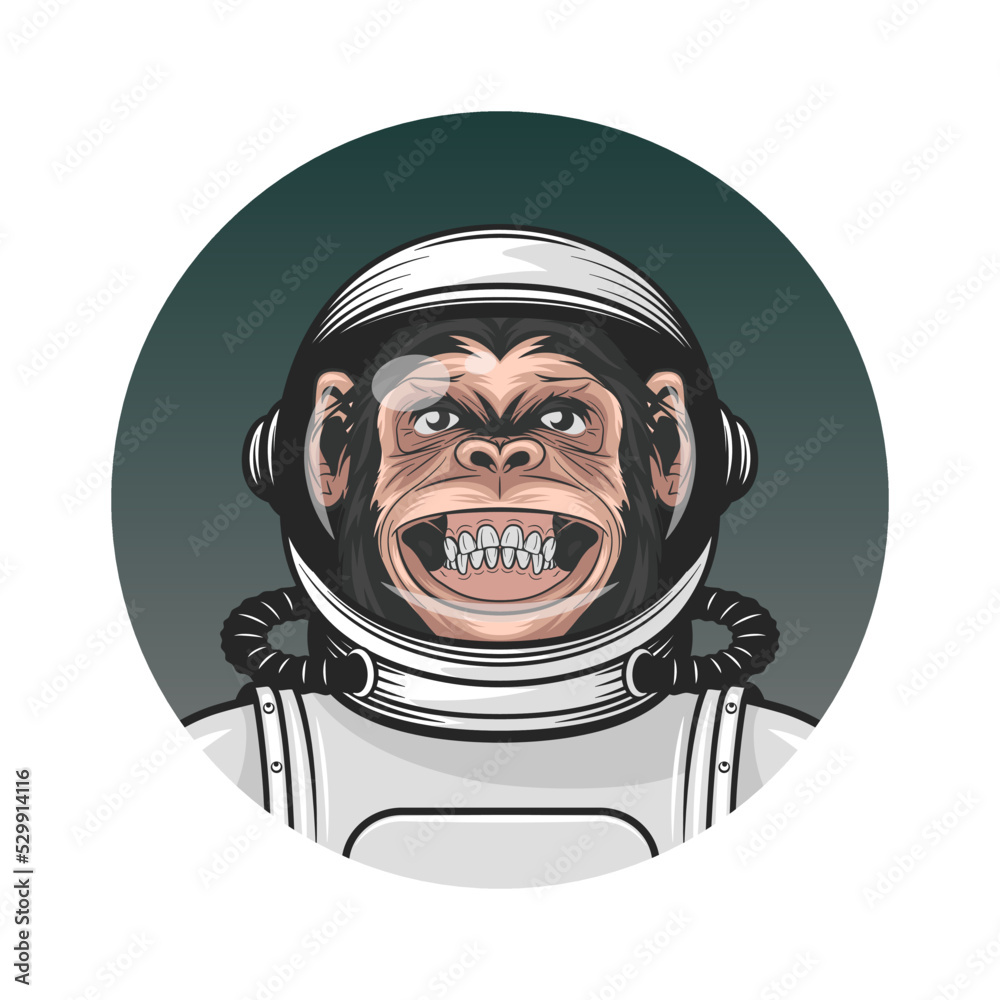 Vector Smiling Chimpanzee Ape with Astronaut Helmet, Suit. Funny Monkey ...