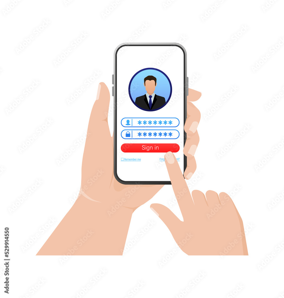 Log in tablet hands, great design for any purposes. Vector illustration ...