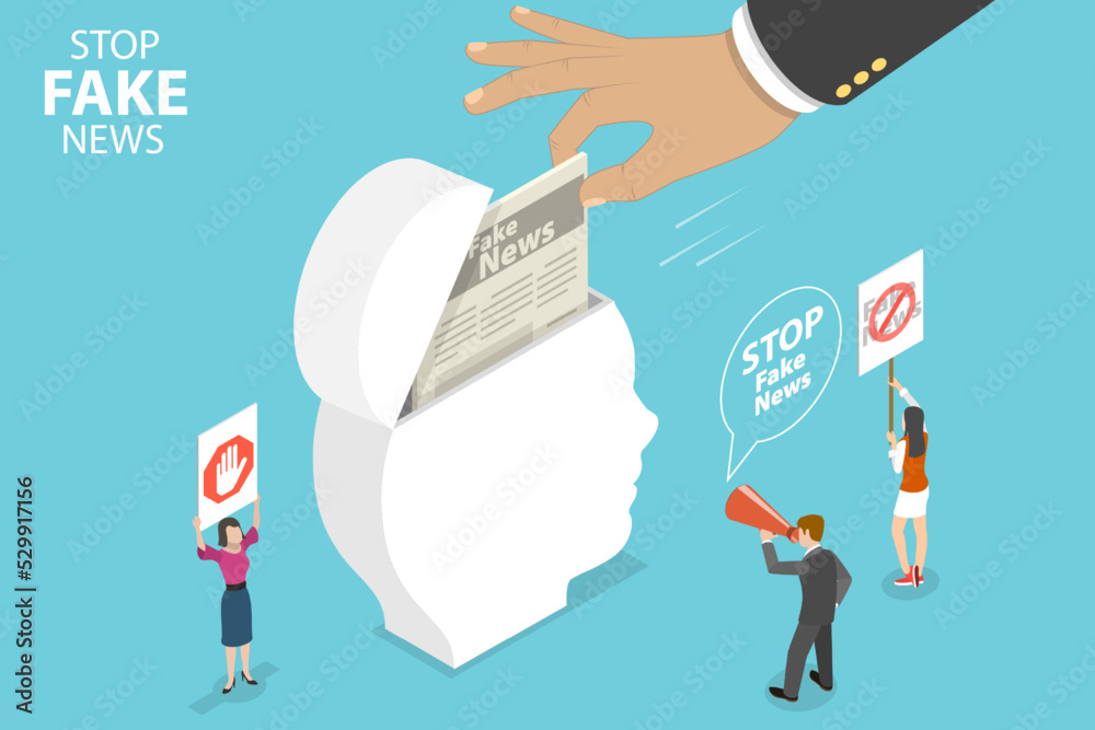 3D Isometric Flat Vector Conceptual Illustration of Stop Fake News, Propaganda and ...