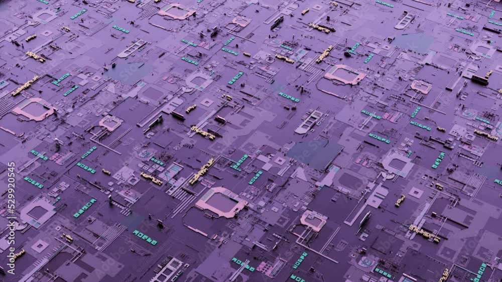 Video „Moving particles on computer board. Design. 3D computer board ...