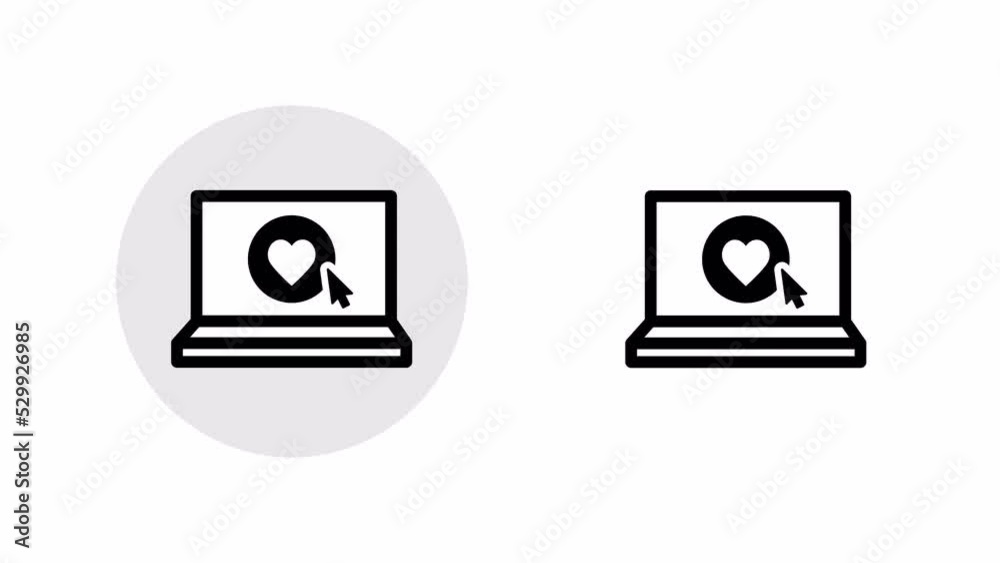 Laptop icon animation. A cursor clicking a like button. Animation with ...