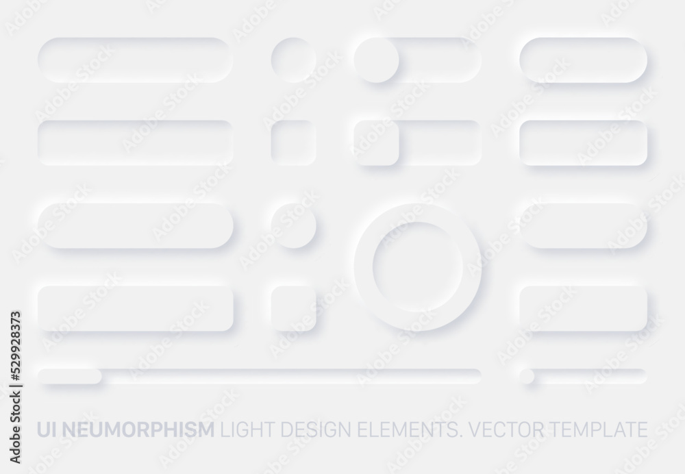 Neumorphic Vector UI Design Elements Set Light Version On White ...