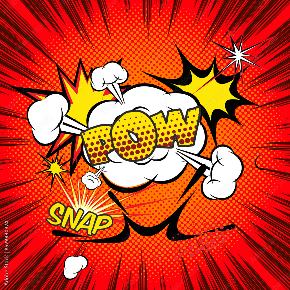 Pow gun wow comic text speech bubble. Colored pop art style sound ...