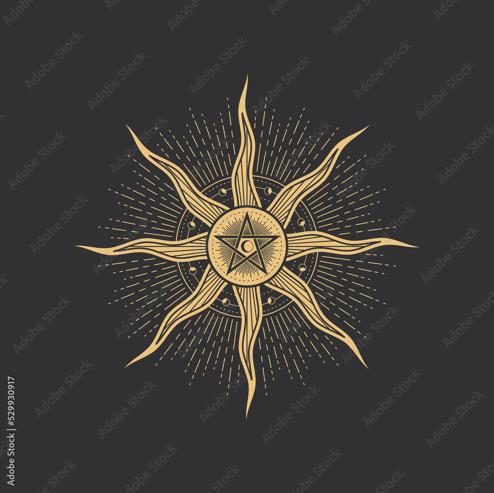 Tarot pentagram symbol of sun, moon for esoteric magic and sacred ...