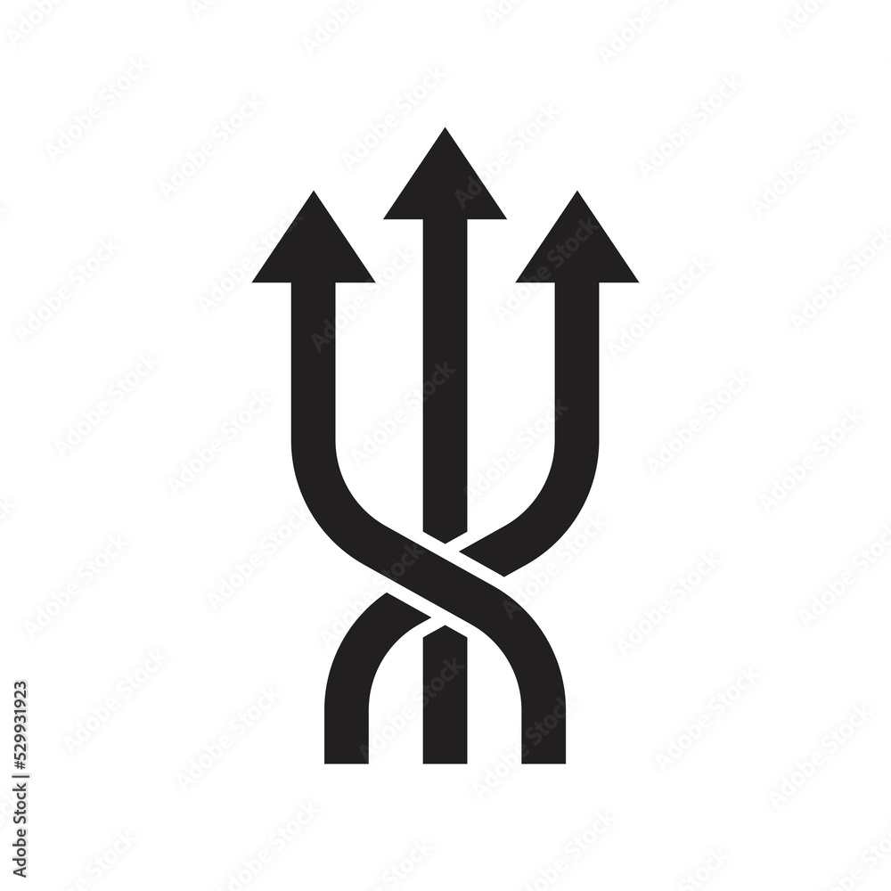 Three way direction arrow icon. way direction arrow sign. three arrow, way sign, road direction ...