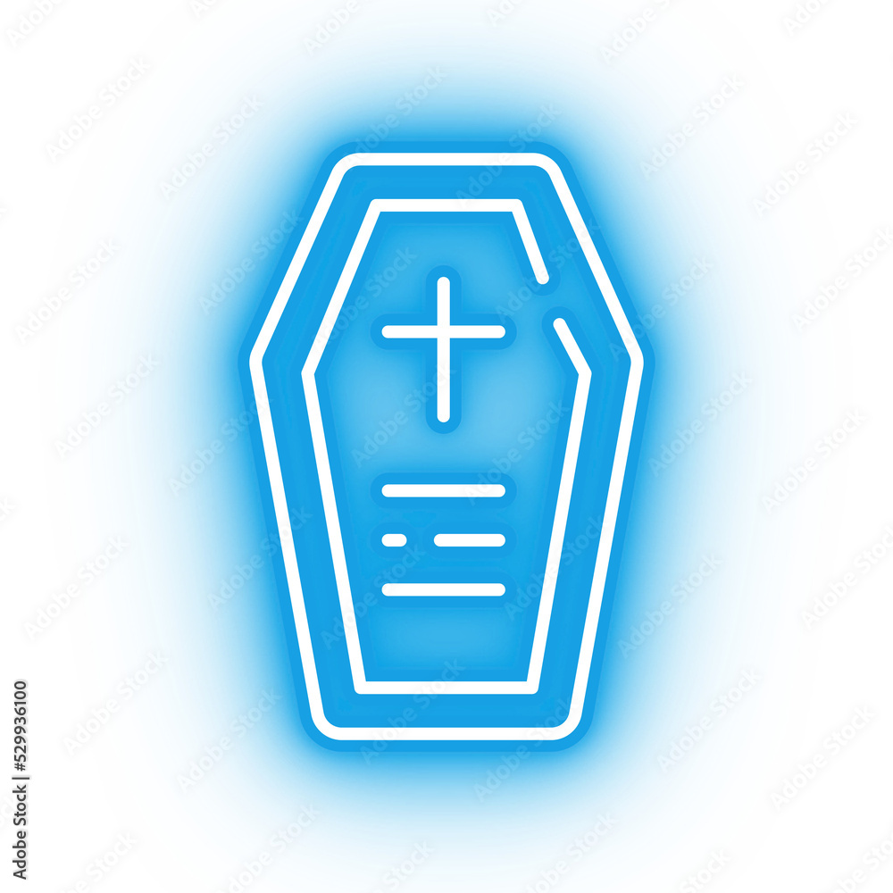 Neon blue coffin icon, illustration of glowing coffin on transparent ...