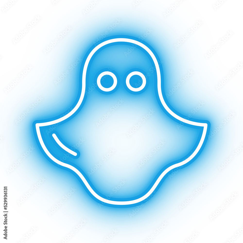 Neon blue ghost icon, illustration of glowing ghost on transparent ...