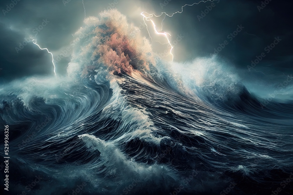 Bright lightning in a raging sea. A strong storm in the ocean. Big ... Bright lightning in a raging sea. A strong storm in the ocean. Big ...