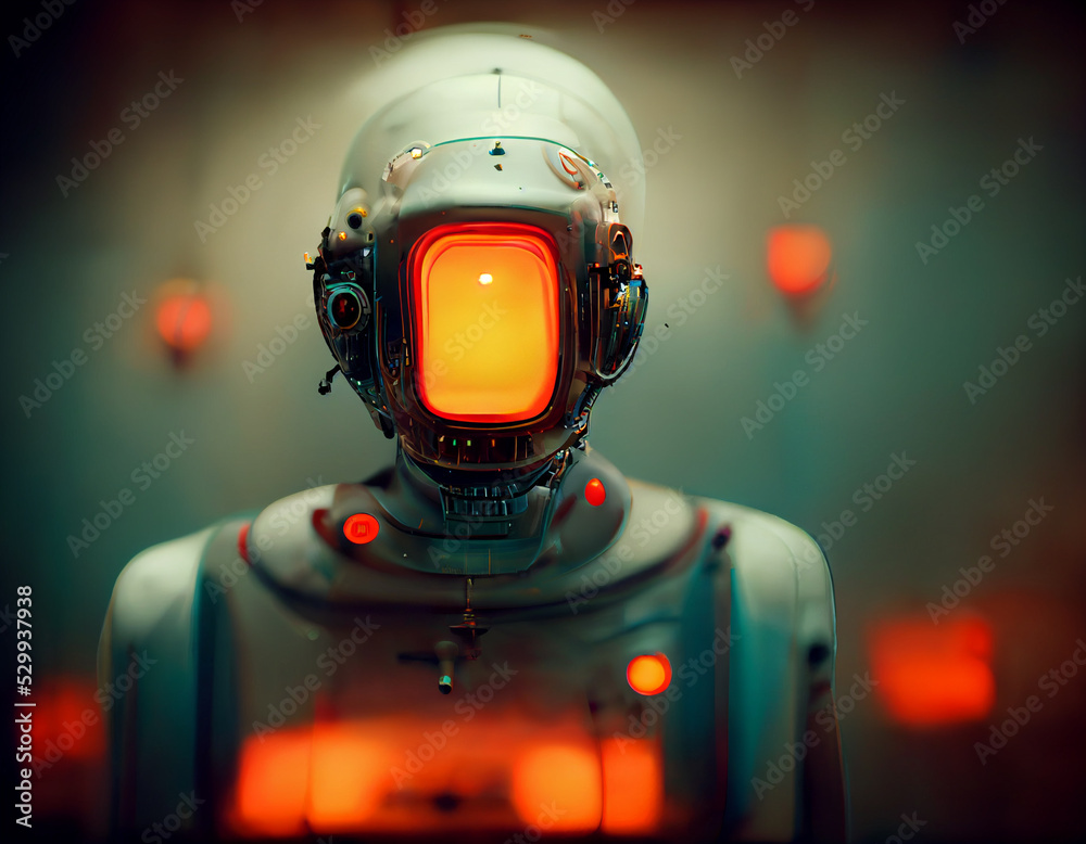 Humanoid robot face, future technology background 3d illustration Stock ...