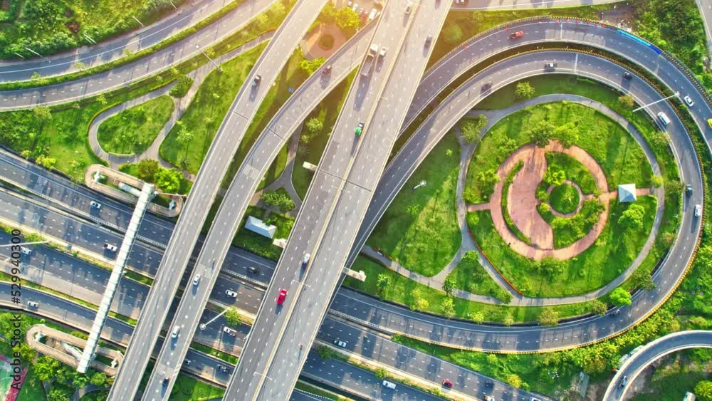 4K : Top view of interchange and multi junction road. The Intersection ...