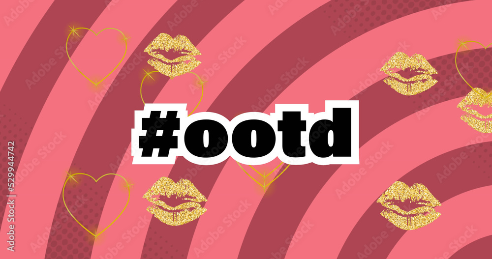 Image of ootd text over lips and heart icons on red background Stock ...