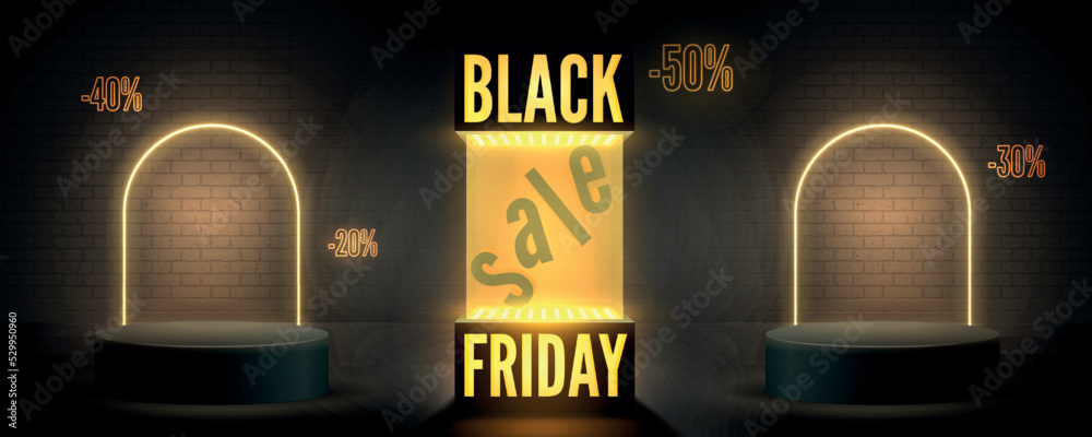 Black friday discount offer wide vector banner template. Year biggest ...