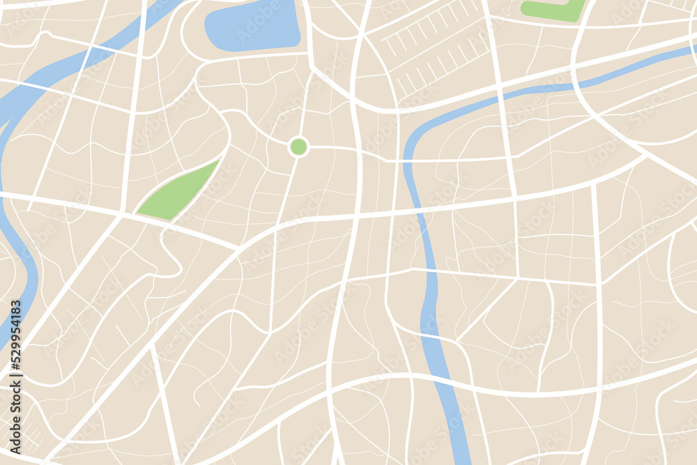 Aerial clean top view of the night time city map with street and river ...