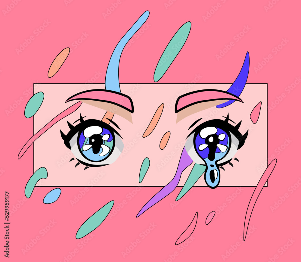 Melting and sparkling anime eyes. City pop and vaporwave aesthetics ...