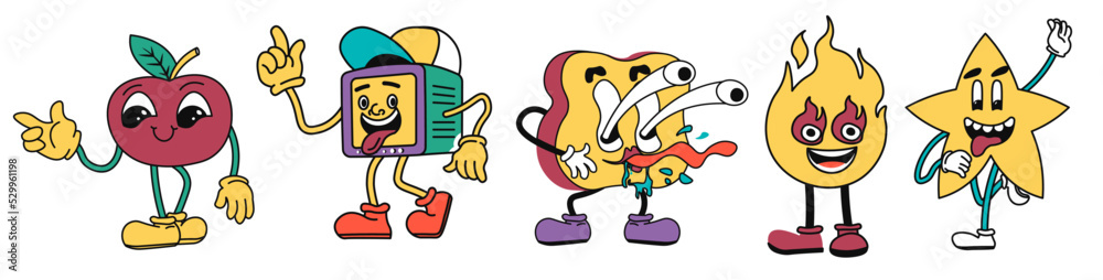 Funny characters stickers, emoticons personages Stock Vector | Adobe Stock