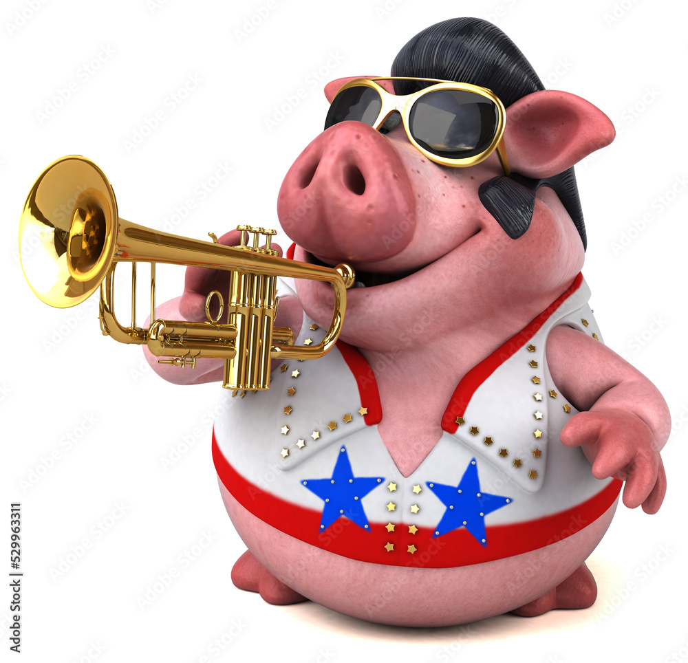 Fun 3D cartoon illustration of a pig rocker Stock Illustration | Adobe ...