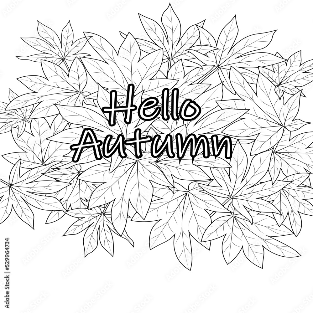 Autumn falling leaves coloring page hand drawn vector pencil sketch of ...