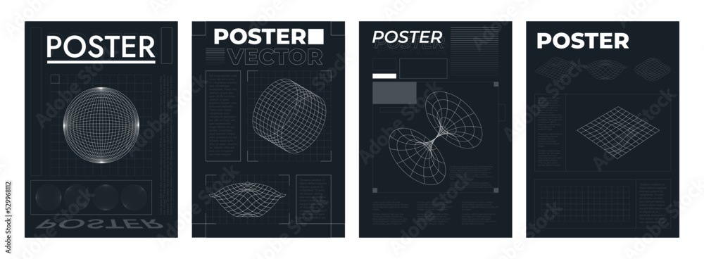 Futuristic grid posters. Retrofuturistic layout templates with HUD ...