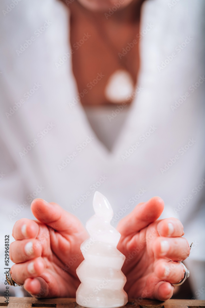Self-awareness meditation. Emotionally aware person holding hands ...