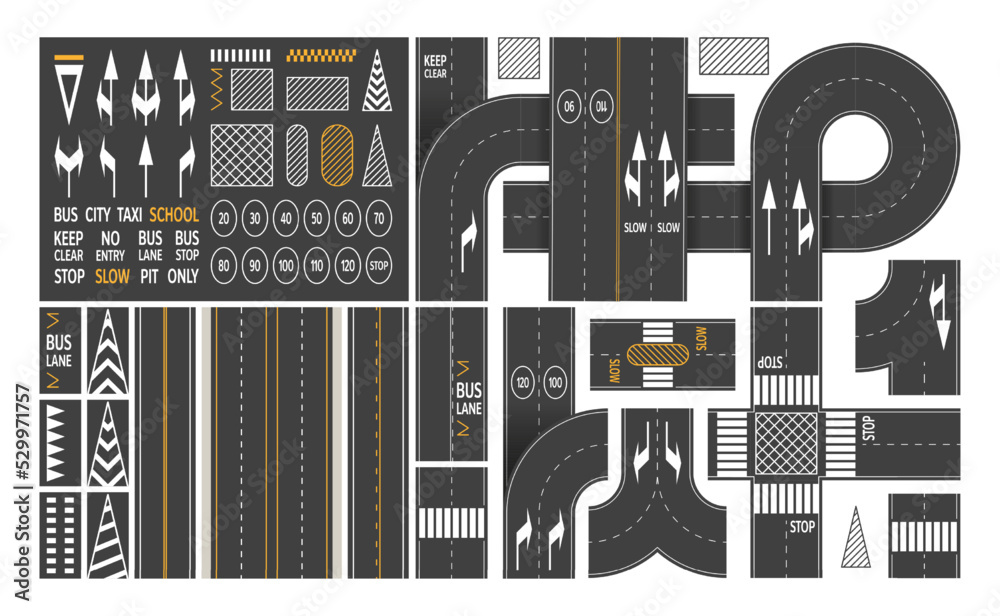 Crossroad with marking. Cartoon road junction with crosswalk boards ...