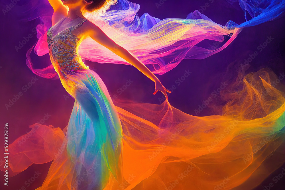 beautiful abstract colorful dancing goddess, digital illustration ...