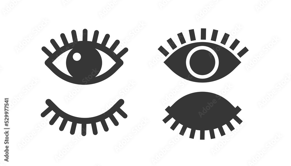 Eye with eyelash open and closed as visible and invisible vector icon ...