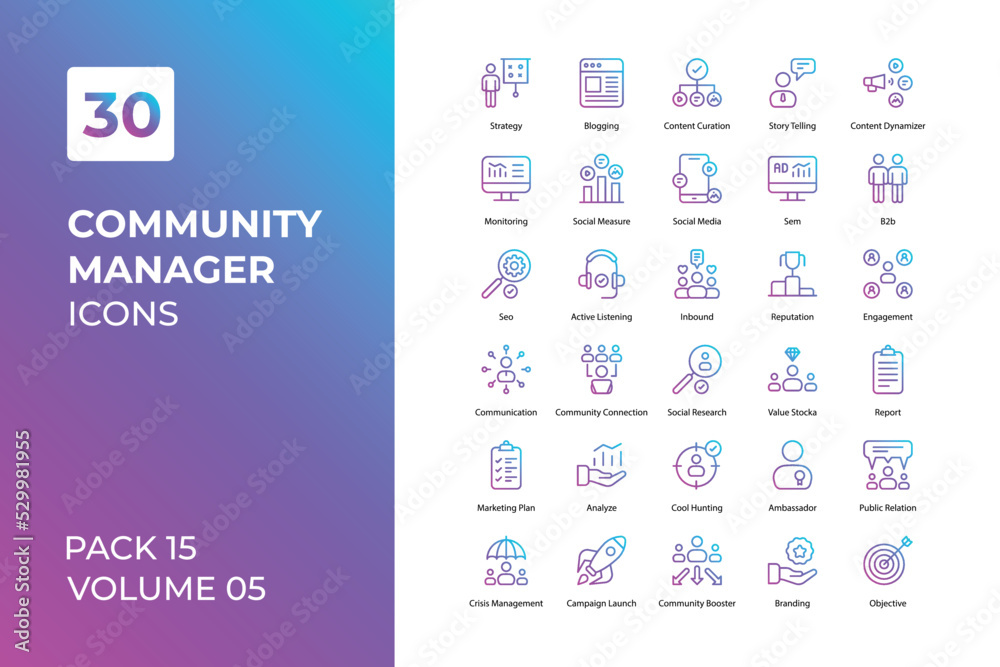 Community Manager icons collection. Set contains such Icons briefcase ...