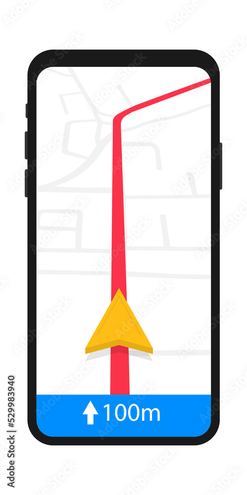 Vector illustration of smartphone with mobile navigation app on screen ...