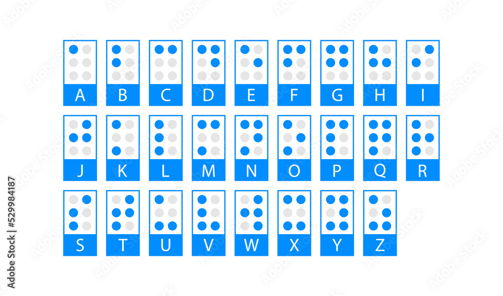 Braille English alphabet letters. Writing signs system for blind or ...