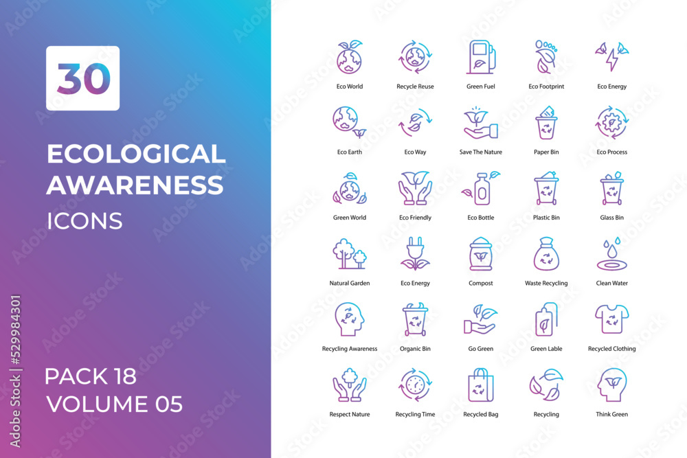 Fototapeta mapa świata dla dzieci Ecological Awareness icons collection. Set contains such Icons ...