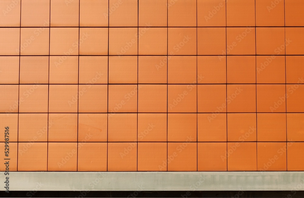 Modern ventilated facade made of terracotta tiles panels. Detail ...