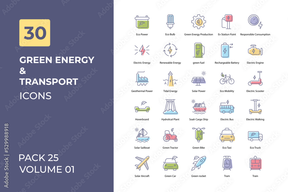 Green Energy Transport icons collection. Set contains such Icons as ...