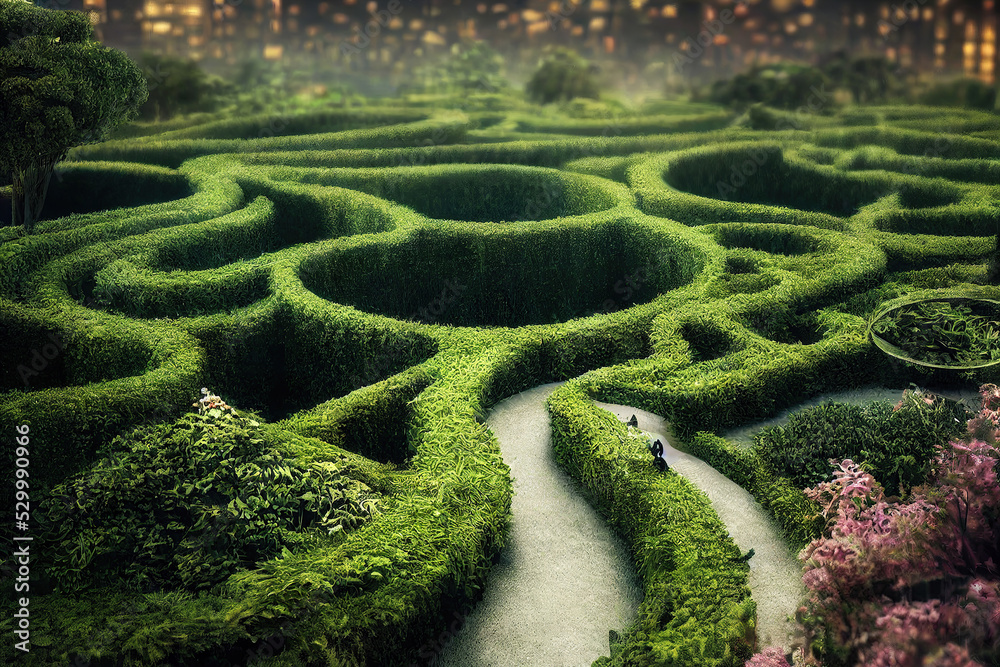 labyrinth in a beautiful urban environment, zen garden in the park ...