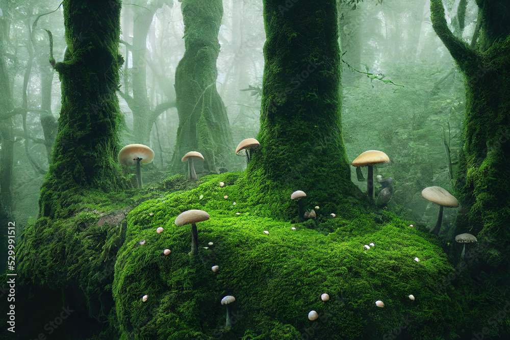 magical mystical fantasy forest, lush green foliage, digital ...