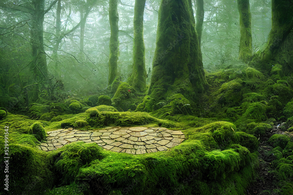 magical mystical fantasy forest, lush green foliage, digital ...