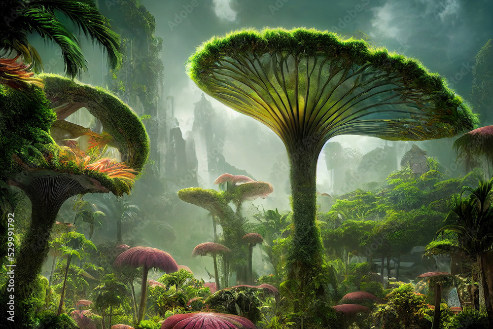 magical mystical fantasy forest, lush green foliage, digital ...