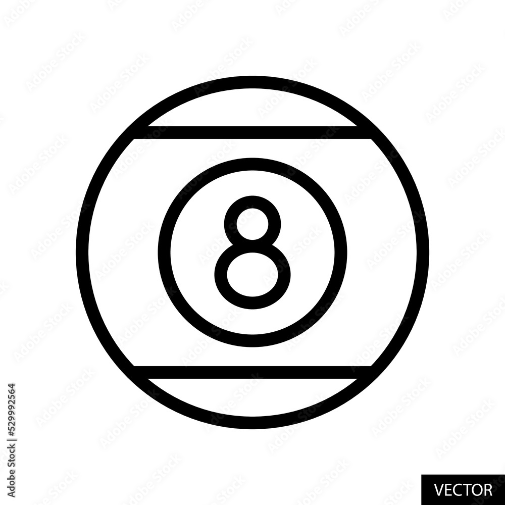 Snooker, Pool number 8 ball, Billiard Eight ball vector icon in line ...
