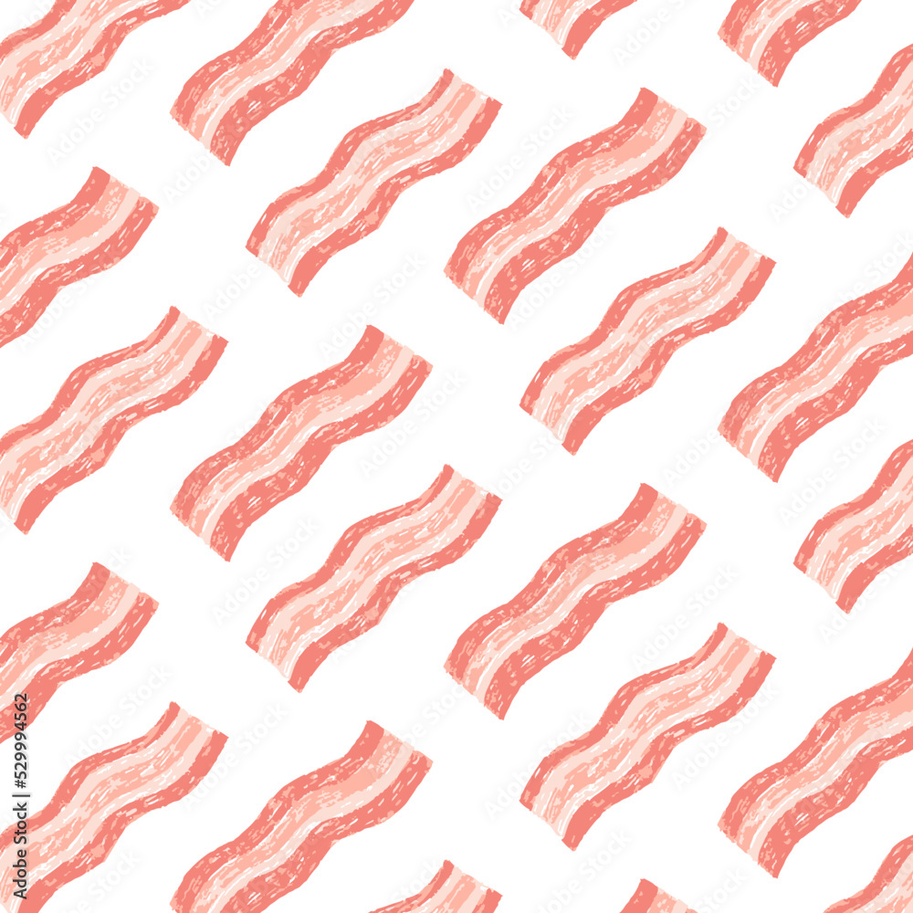 Hand drawn illustration of bacon strips pattern on white background ...