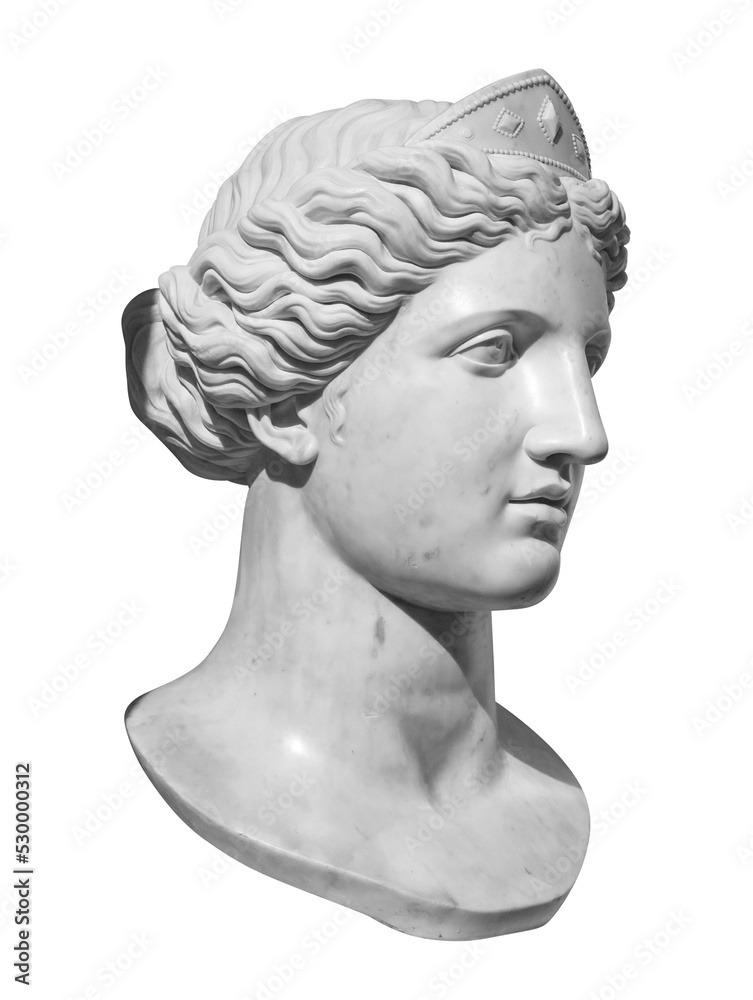 Gypsum copy of ancient statue Venus head isolated on white background ...